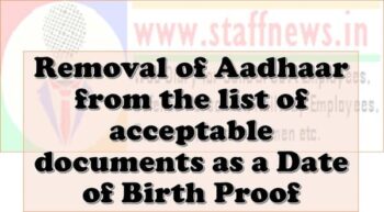 Removal of Aadhaar from the list of acceptable documents as a Date of Birth Proof | StaffNews